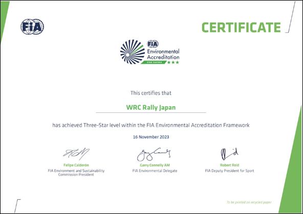 FIA World Rally Championship (WRC) FORUM8 Rally Japan awarded the ...